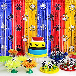 Bupelo Paw Birthday Decorations, 2 Pack Gold Red and Blue Paw Birthday Party Supplies 3.3 x 6.6ft Tinsel Foil Fringe Curtains Photo Booth Props Backdrop Streamers, House Doorway Room Decor for Kids