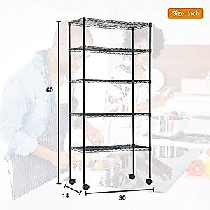 Meet perfect 5-Tier NSF-Certified Steel Wire Shelving with Wheels, Height Adjustable Metal Rolling Storage Space Saver Multipurpose Shelves, Commercial Grade Display Rack for Kitchen Bathroom Office