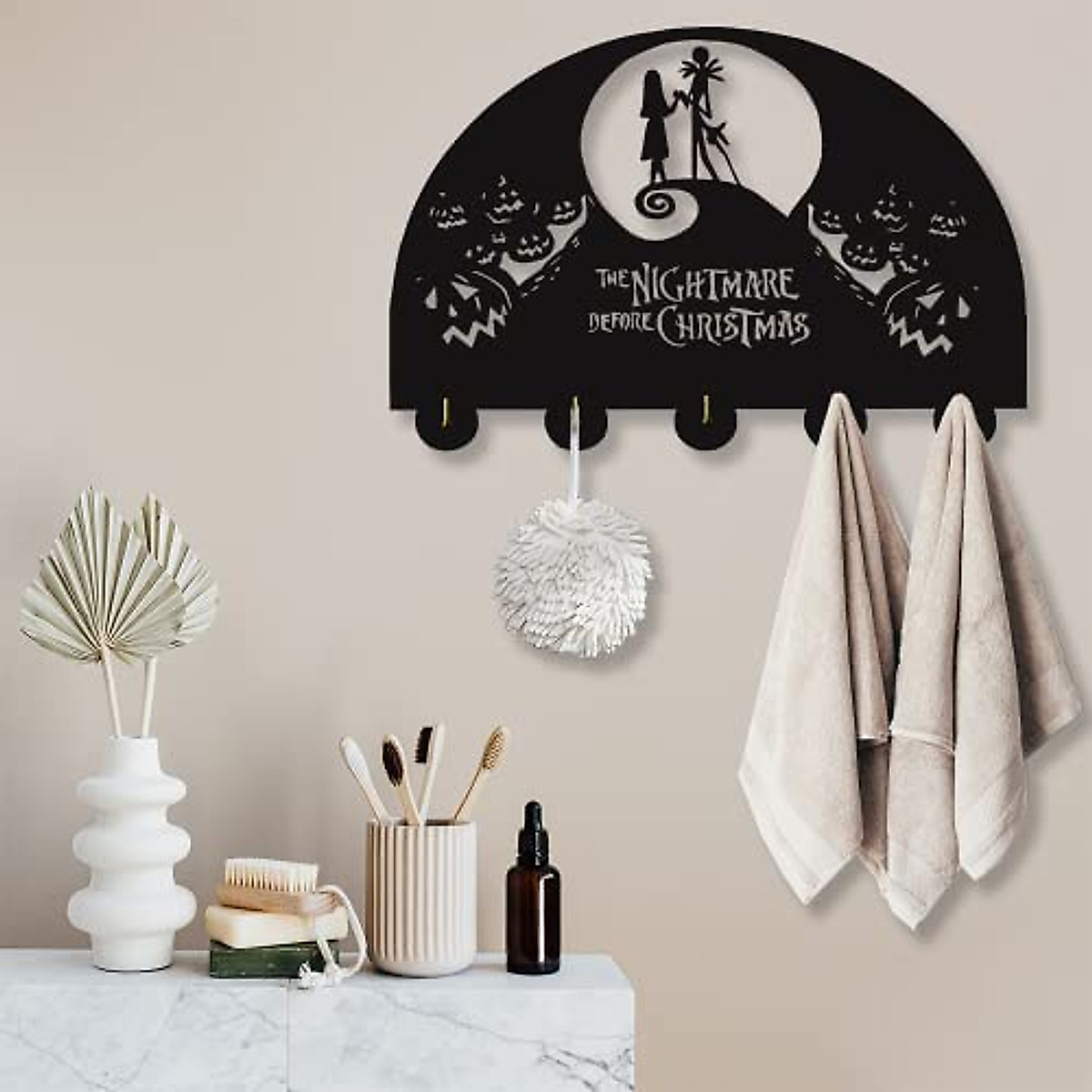 The Nightmare Before Christmas Key Hooks-Wall Hooks Heavy Duty 20LB(Max),Wall Décor,Wood Coat Hooks, Key Holder,Key Hanger for Wall、Entryway and Kitchen