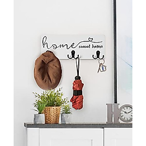 homenote Key Holder for Wall, Delicate Wall Mounted Key Rack with 3 Double Key Hooks, Home Sweet Home Decor Wooden Key Hanger for Entryway, Hallway, Kitchen, Bedroom, Bathroom, Office (White)