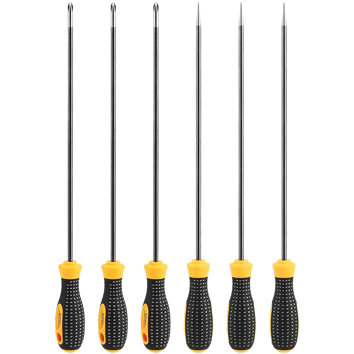 SEUNMUK 6 Piece 12 Inch long Magnetic Precision Screw Driver Tool, Flat Head and Cross Head Screwdriver Set, Magnetic Long Screwdriver Set with Rubber Handle