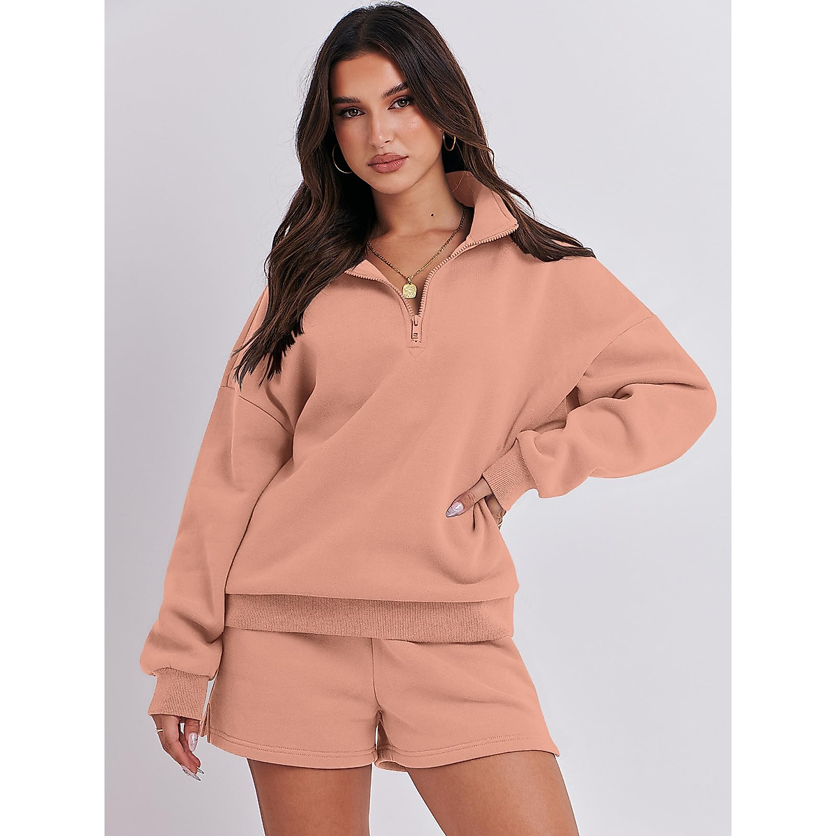 ANRABESS Women's Two Piece Outfits Sweat Lounge Short Set Long Sleeve Gym Sweatsuit Tracksuit 2024 Fall Fashion Clothes Small