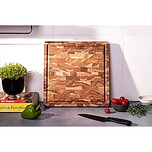 Weekolor, Square Butcher Block Cutting Board, Teak Wood End Grain, Thick Prep Station 14x14x1.5 in, Juice Groove, Reversible Charcuterie Board, Vegetable, Fruit, Bread Cheese Board