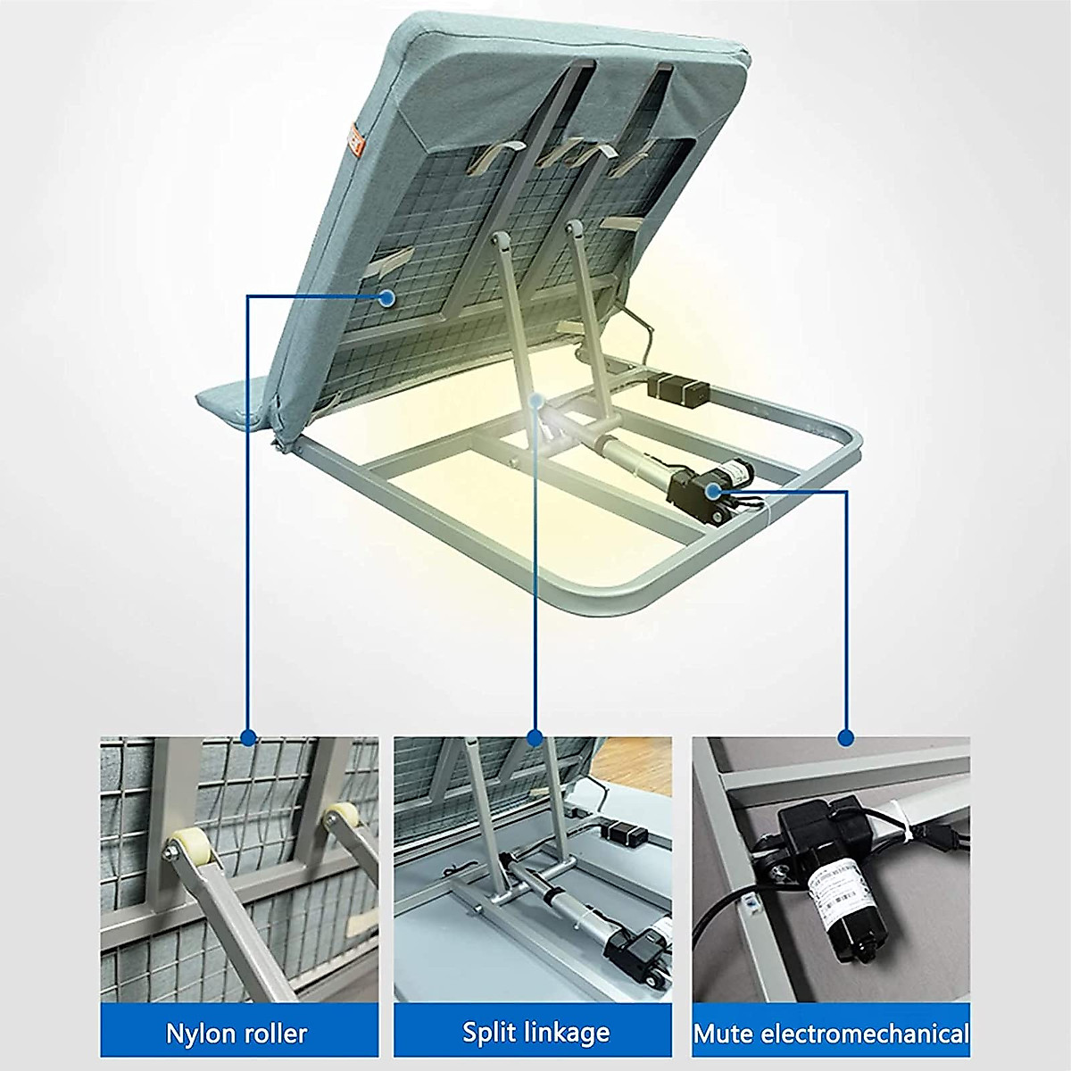 WLL-DP Portable Electric Bed Backrest, Adjustable Sit-Up Back Rest with Guardrail, Fits Standard Hospital Bed, Family Nursing Home Rehabilitation Center Nursing,Blue