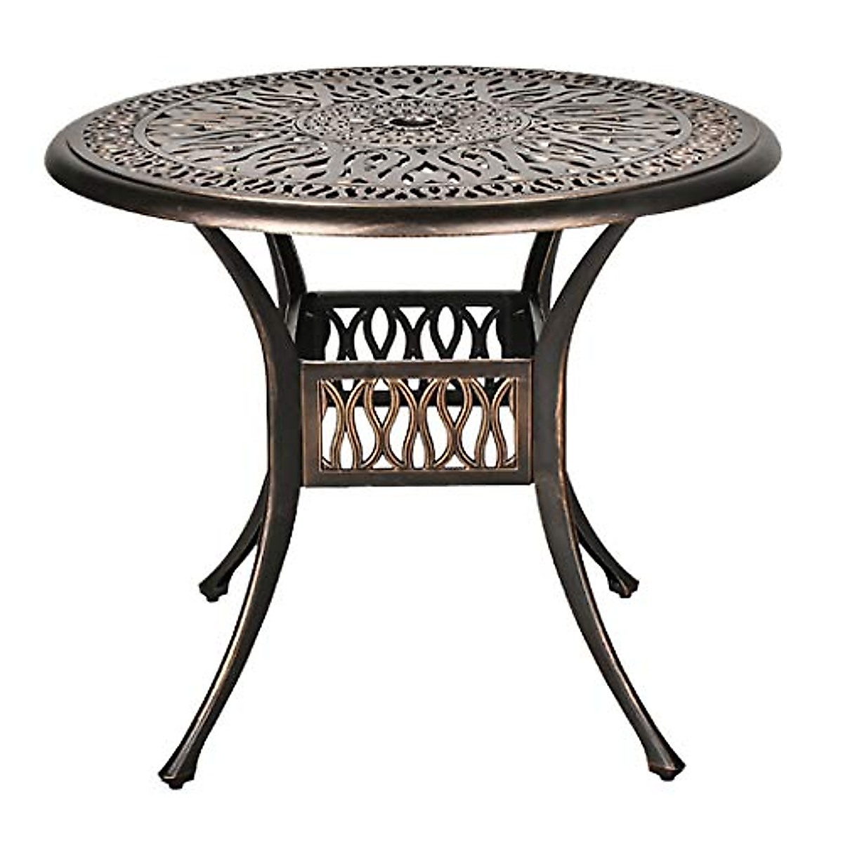 Grepatio 3 Piece All Weather Cast Aluminum Dining Set - 2 Elizabeth Chairs and 35.4" Bistro Table with Umbrella Hole -Outdoor Furniture Dining Set for Patio