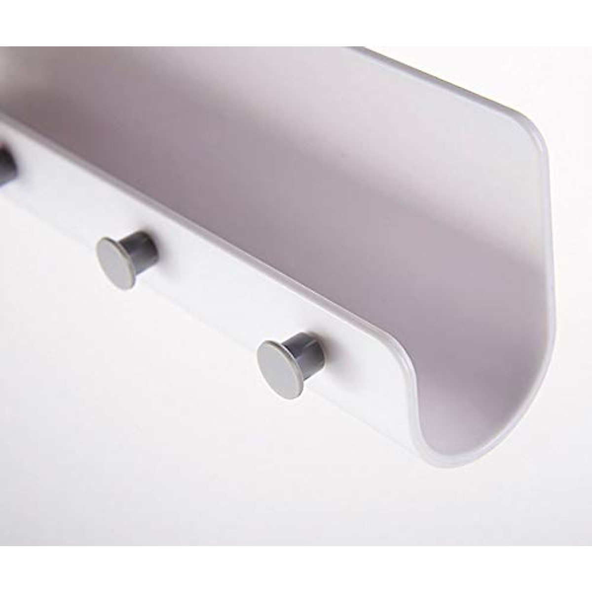 LuoCoCo Plastic Mail Key Holder for Wall, Modern U Shape Letter Shelf Organizer with 4 Hooks and 2 Self Adhesive Tape for Entryway Kitchen Bathroom Office Holding Phones Purse Masks, White/Grey (Grey)