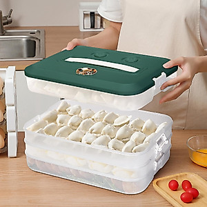 OFFKITSLY Food Storage Containers with Lids, Plastic Cookie Storage Containers Airtight, 4-Layer Stackable Food Containers Dumpling Storage Box, Green