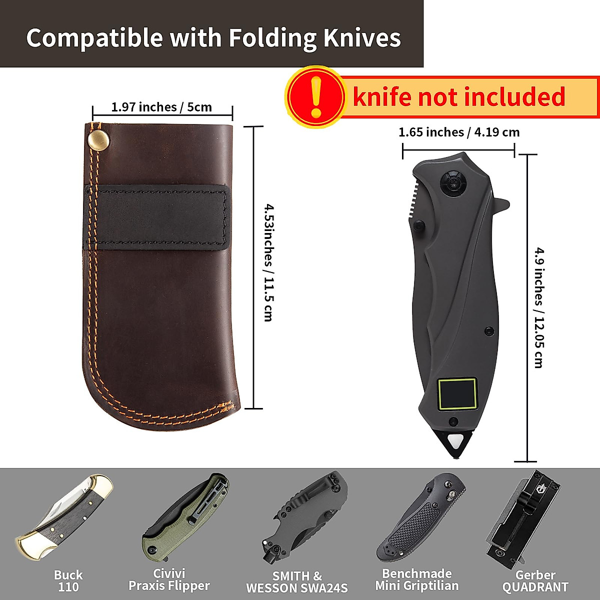 Leather Knife Sheath for Belt,Knife Holster,Pocket Knife Sheath,Pocket Knife Holder,EDC Leather Sheath Belt Organizer Belt Knife Sheaths for Folding Knife Carrier (Brown)