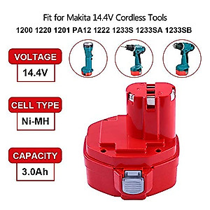 Replacement Battery Compatible with Makita 14.4V Battery Ni-MH 3.0Ah 1420 1422 1433 1434 1435 1435F 192699-A 193158-3 192600-1 Cordless Power Tool-2 Pack