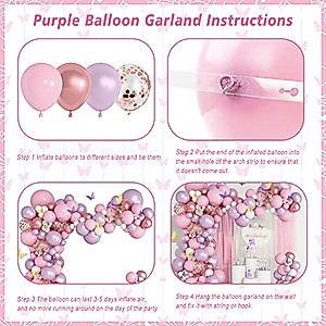 143Pcs Butterfly Pink and Purple Balloons Garland Arch Kit, Baby Shower Decorations for Girl Butterfly Stickers Pink Purple Rose Gold Confetti Balloons for Birthday Wedding Bridal Shower Decorations
