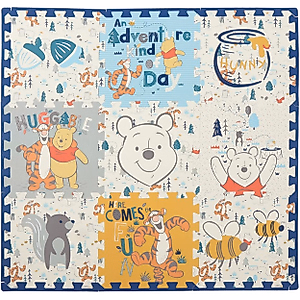 Disney Winnie The Pooh EVA Foam Mat, Winter Prairie Interlocking EVA Foam Flooring Tiles, Yellow, 36 x 36 Inches