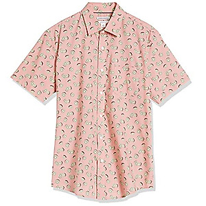 Amazon Essentials Men's Regular-Fit Short-Sleeve Print Shirt, Pink Fruit, Large
