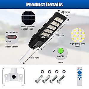 Juyace 500W Solar Street Light 825 LEDs Solar Powered Dusk to Dawn Outdoor Lights with Motion Sensor IP65 Waterproof 6500K with Remote Control for Parking Lot or Yard Garage Garden