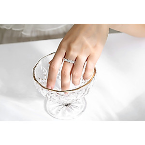 CannyCat Eternity Moissanite Ring 4.0mm 5CTTW D color Full Moissanite Eternity Wedding Band for Women Platinum Plated Silver Lab Created VVS Diamond Anniversary Engagement Stackable Rings (6)