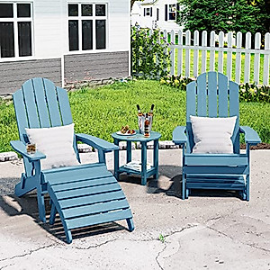 MXIMU Folding Adirondack Chair & Ottoman 4-Piece Set, Weather Resistant Plastic Chairs Adorondic Set for Area Seating Lifetime Wide Use in Backyard, Garden, Lawn, Porch
