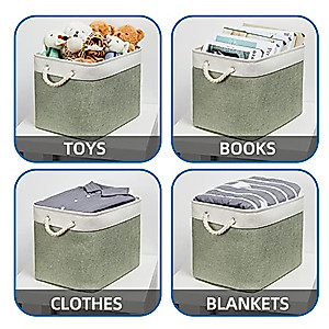 Temary Baskets 4 Pcs Cube Storage Bins for Shelves Bundled with 2 Fabric Storage Basket for Organizing Nursery, Home (White&Green, 13Lx13Wx13H inches, 16Lx12Wx12H Inches)