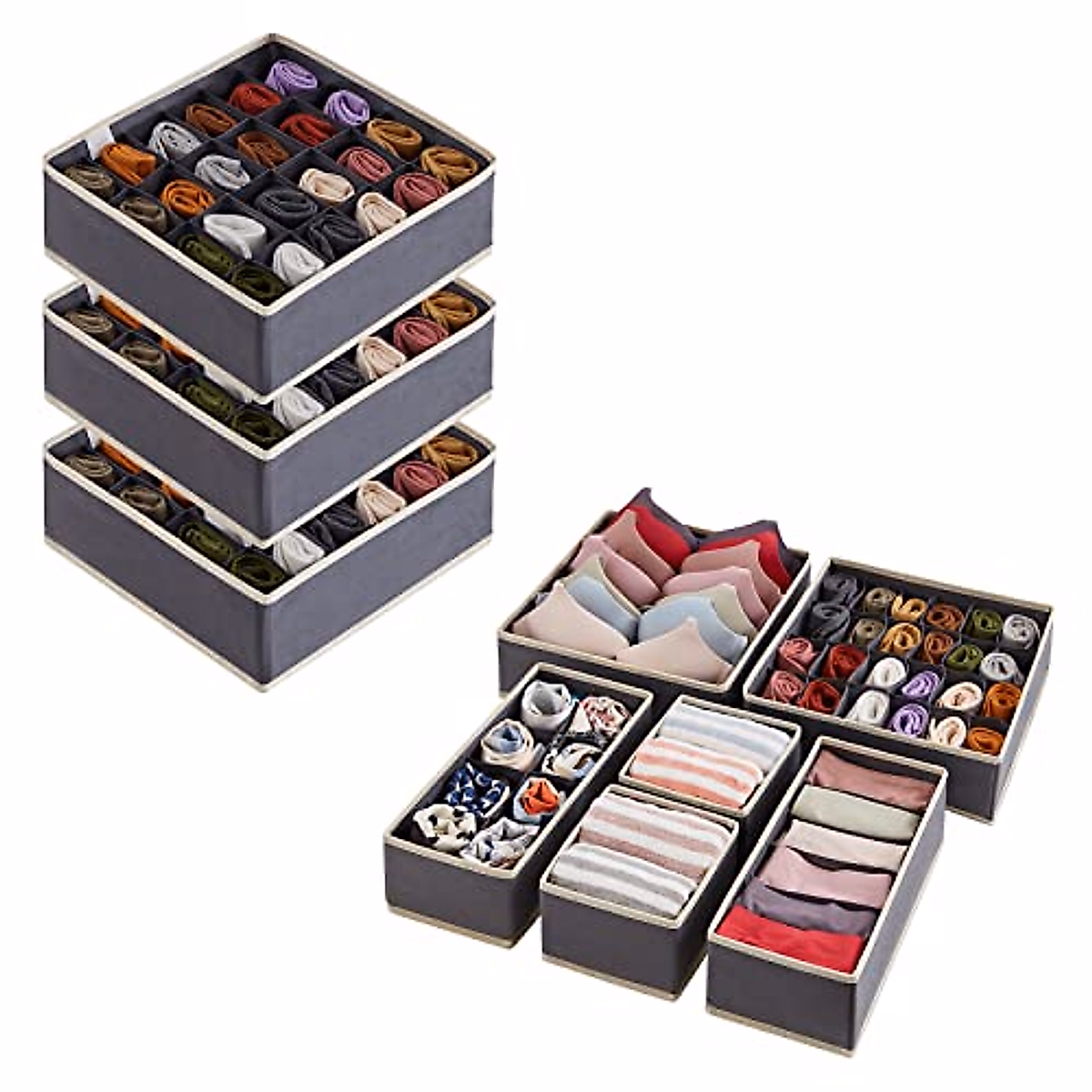 Lifewit 6 PCS Drawer Underwear Organizers, Bundle with 3 Pack Sock Organizers, Grey