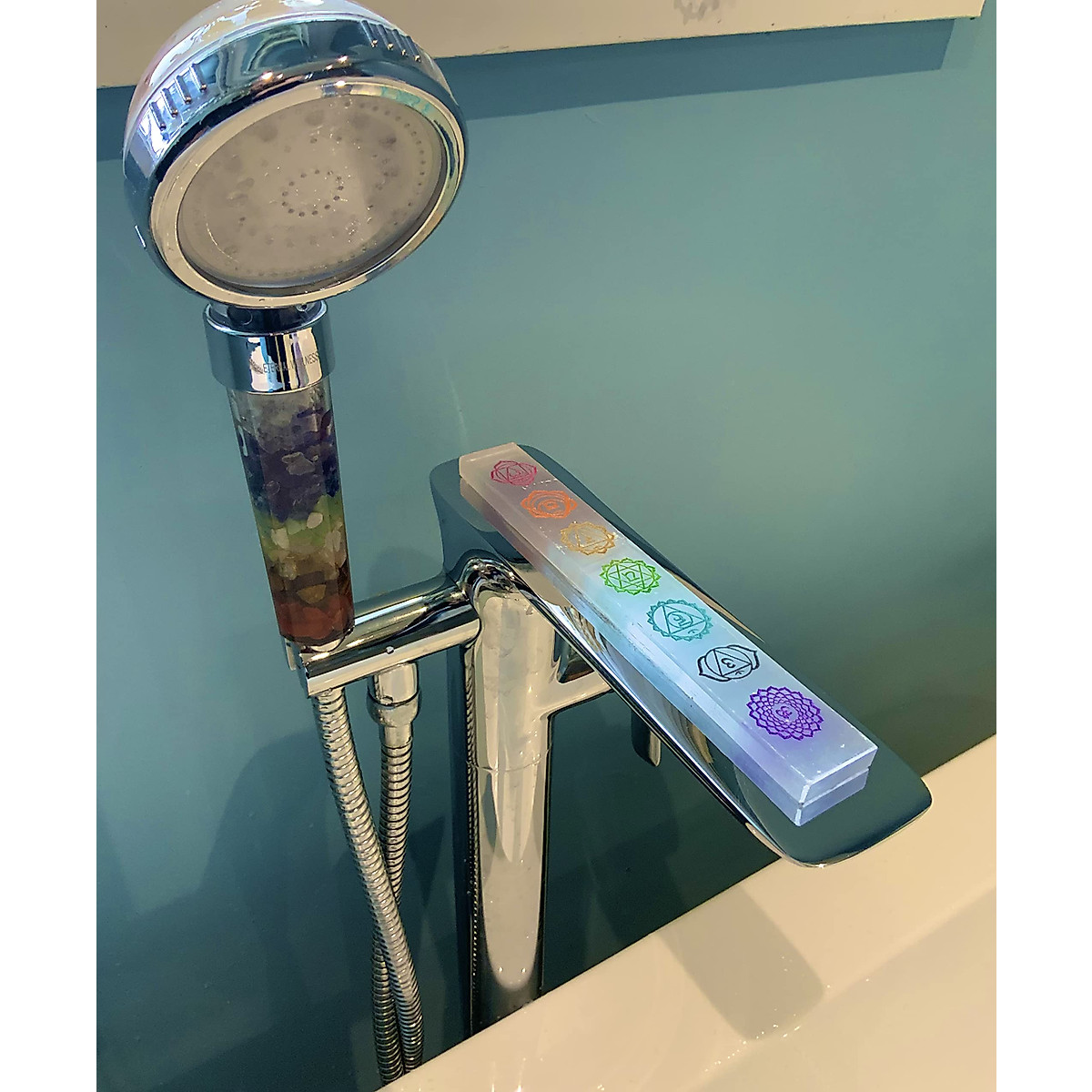 Eternal Wellness Crystal Shower Head with Chakra Stones- High Pressure Showerhead for Anxiety Relief, Relaxation & Self-Care- w/LED Lights & Sleep Aid- Spiritual Gift for Balance & Emotional Healing