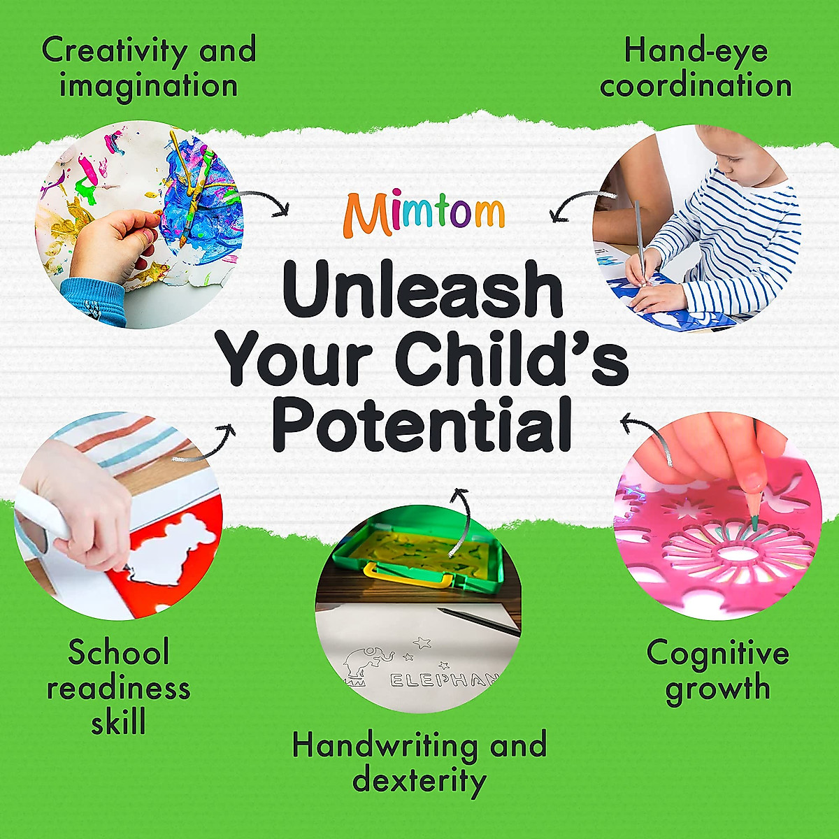 Mimtom Drawing Stencil Kit for Kids, 60 PC Art Set with 370+ Shapes, Sketch Pad, and Colored Pencils for DIY Arts and Crafts for Boys and Girls, Draw with Letter, Animal and Car Stencils, Pink