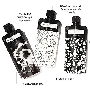 Kitsch Travel Bottles for Toiletries, TSA Approved 3oz Travel Size Containers, BPA Free Leak Proof Refillable Liquid Squeeze Travel Pouches for Shampoo Conditioner, Flat Travel Tubes for Lotion 3 Pack