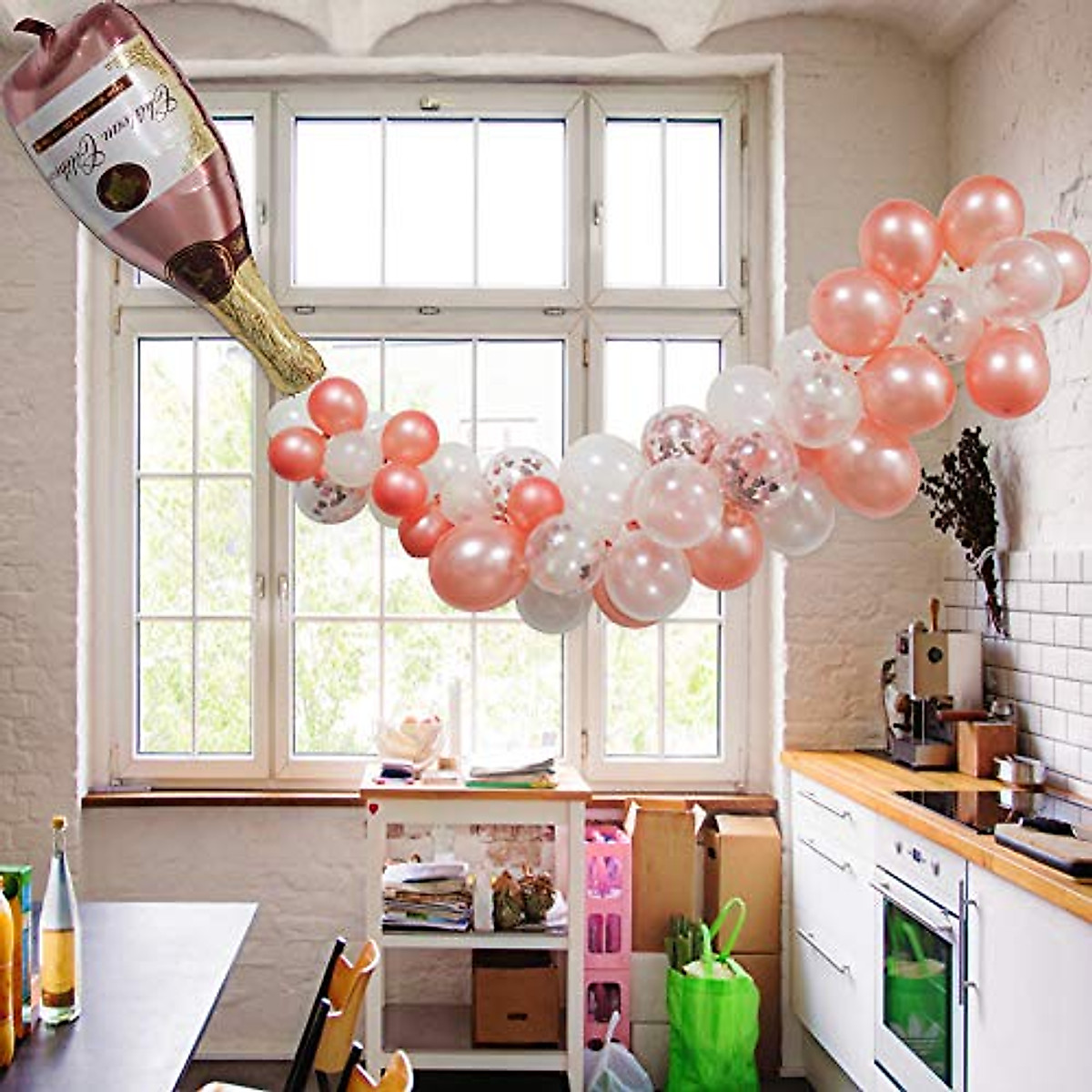 Champagne Bottle Balloon Kit, 40" Champagne Wine Bottle Rose Gold Balloon and 70PCS Balloons Garland Arch Kit Rose Gold Confetti Balloons for Wedding Birthday Bachelorette Bridal Shower Party Decorations