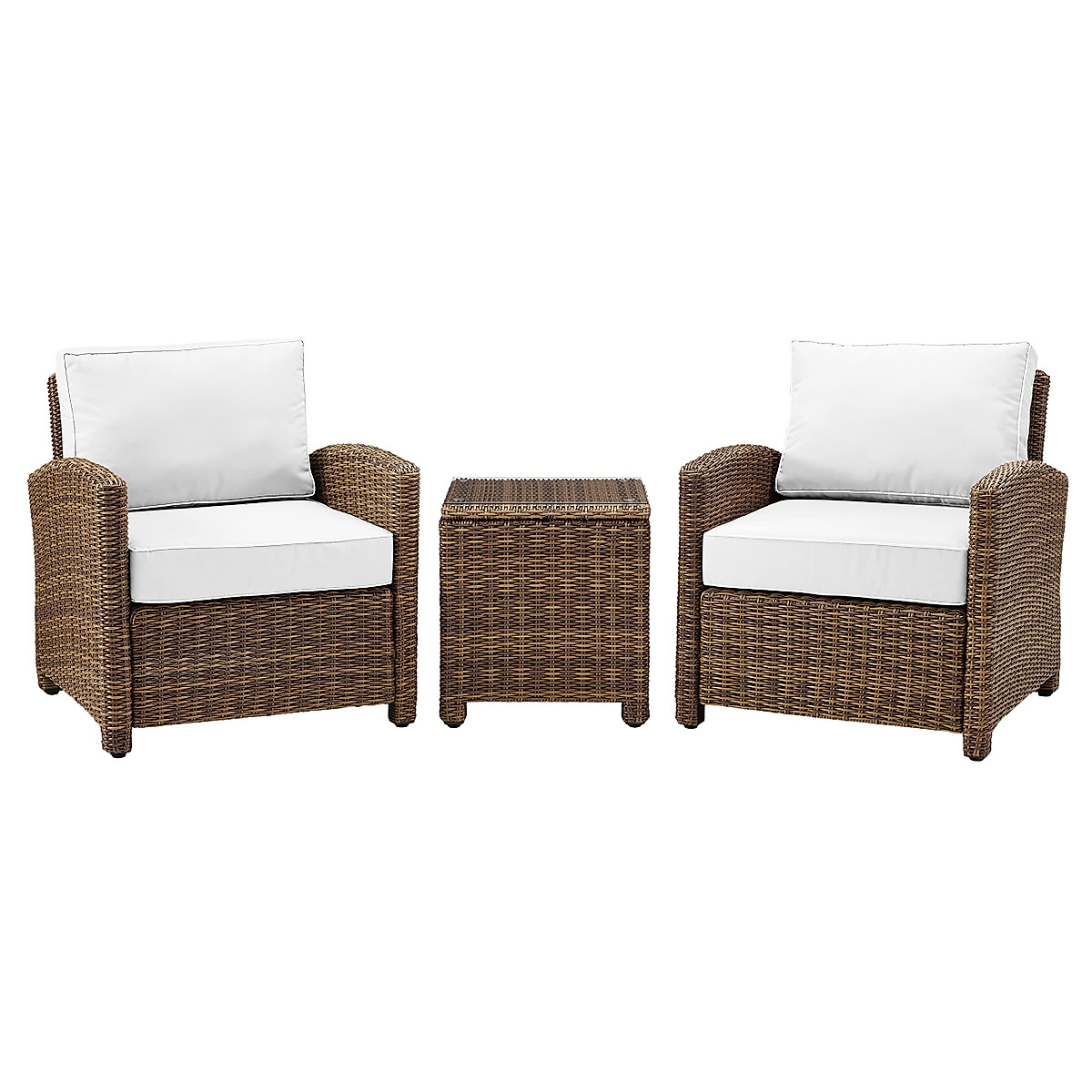 Crosley Furniture Bradenton 3-Piece Wicker Outdoor Chair Set with Side Table and Sunbrella Patio Cushions, Brown with Sunbrella Cushions