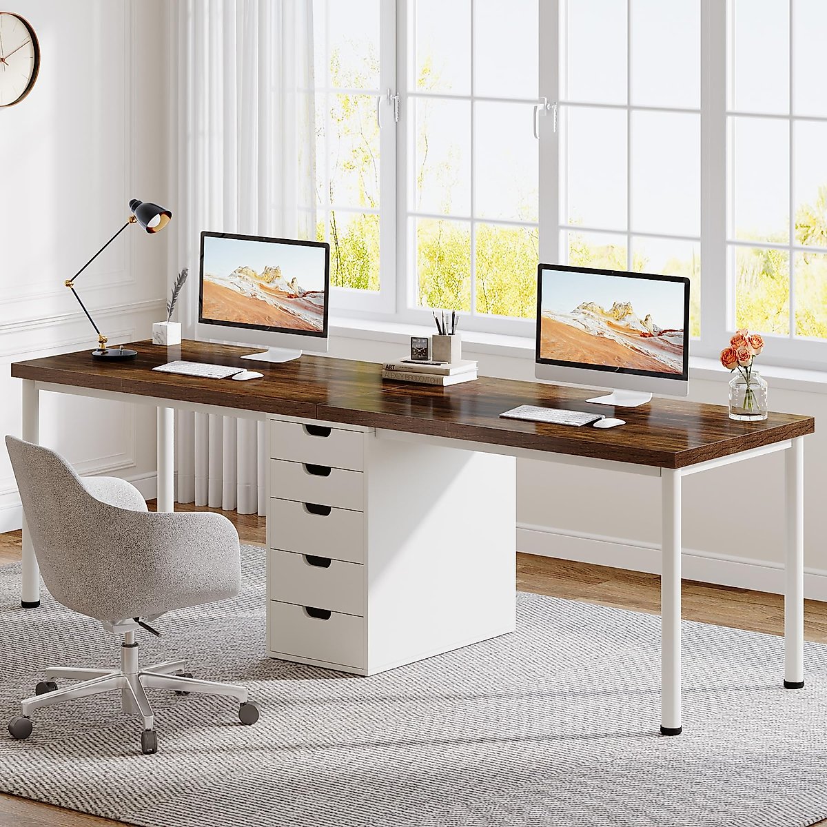 Tribesigns Two Person Computer Desk with 5 Drawers, 78.7 Inches Extra Long Double Office Desk, Modern Simple Double Computer Desk Study Writing Table Workstation for Home Office