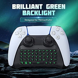 TiMOVO Green Backlight Keyboard for PS5 Controller, Wireless Bluetooth Keypad Chatpad for Playstation 5 Controller, Mini Game Keyboard Built-in Speaker with 3.5mm Audio Jack for Messaging, Black