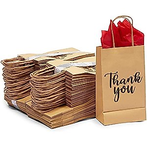 Sparkle and Bash Thank You Party Favor Kraft Bags (9 x 5.3 x 3.15 in, 100 Pack)