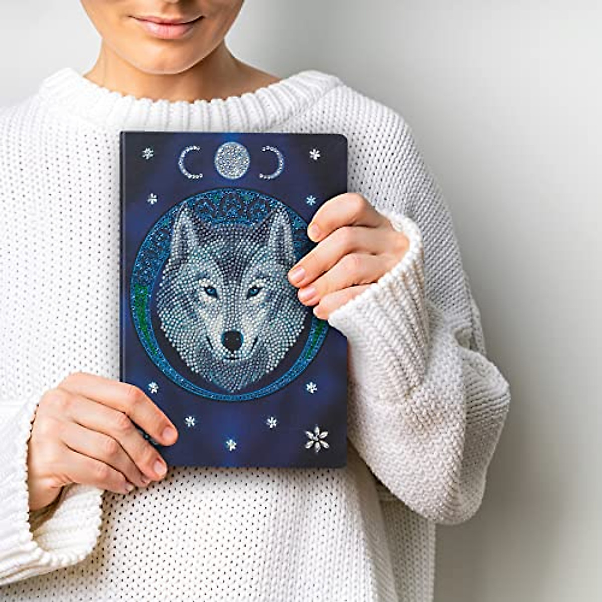 Crystal Art Diamond Painting Notebook - Lunar Wolf - Create a Sparkling Notebook Cover Using Crystals - for Ages 8 and up
