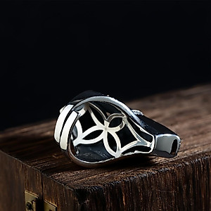 ForFox Gothic 925 Sterling Silver Chinese Ghost Ring Jewelry Black Impermanence Open and Adjustable