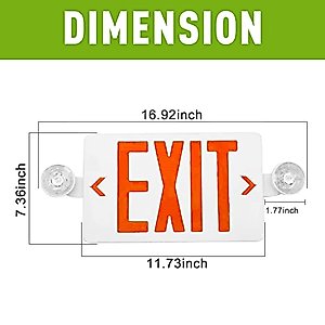 OSTEK Red LED Exit Sign with Emergency Light, Two LED Adjustable Head Emergency Exit Lights with Battery Backup, Dual LED Lamp ABS Fire Resistance UL-Listed (Red) (Red)
