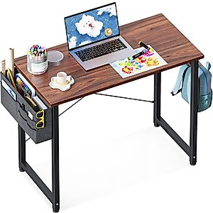 ODK Laptop Desk Study Desk, 32 Inch Small Desk, Writing Desk with Storage, Work Table with Headphone Hook for Small Space Home Office, Deep Brown