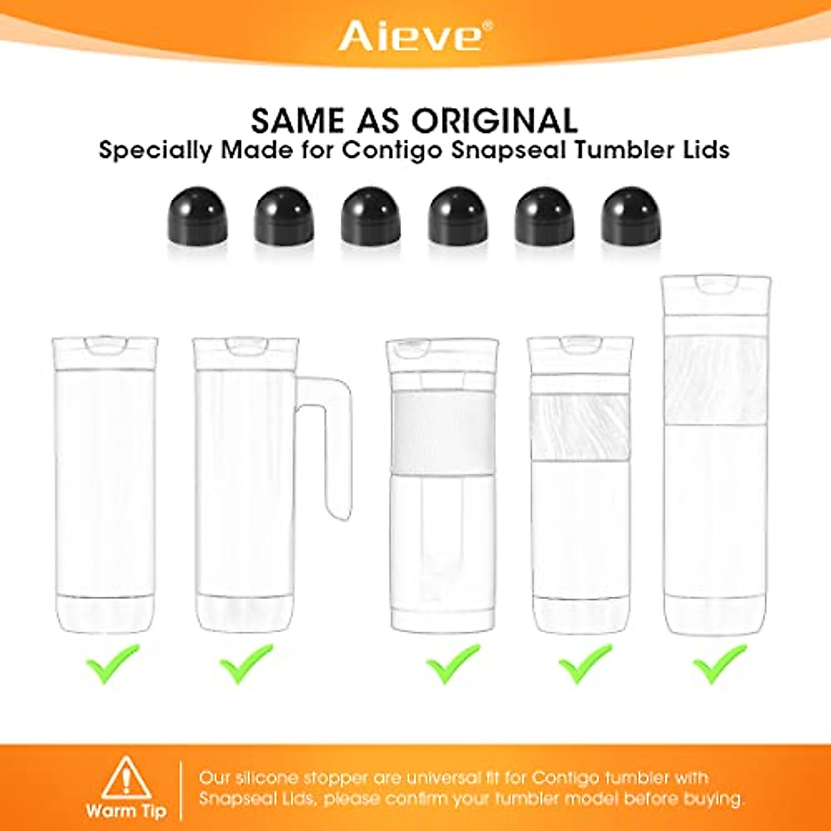 AIEVE Rubber Stopper for Contigo Snapseal Coffee Travel Mug, Rubber Stopper Replacement for Contigo Snapseal Lid(6 Pack)