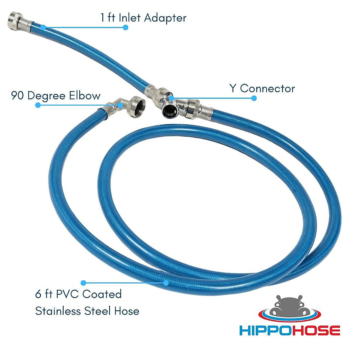 Steam Dryer Hose Install Kit (6 FT) - 3-Layer PVC Coated Stainless Steel - Burst Proof - Universal Fit to All Steam Dryer Brands - Includes 90 Degree Elbow, 1 Foot Inlet and Y Connector