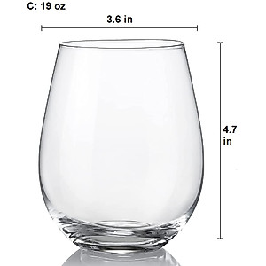 KING CRYSTAL Stemless Wine Glasses, Red or White Wine Glasses, Drinking Glasses 19 oz | Set of 4 Wine Glasses - Drinking Glass Cups Tumblers | Wine Glasses For Cocktail or Wedding Party
