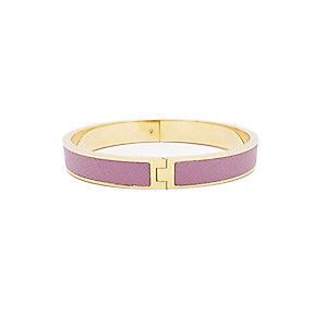 Tory Burch 145435 Tory Gold Tone/Freesia Purple Slim Leather Inlay Women's Cuff Bracelet Size Medium