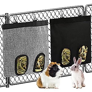 2 Piece Rabbit Hay Feeder Bags for Cages - Two Opening Guinea Pig Grass Racks with Clips Rabbit Feeder Fabric Bag Chinchilla Feeder Small Animal Feeding Hay Bag Herbivore Chew Waterproof Bag