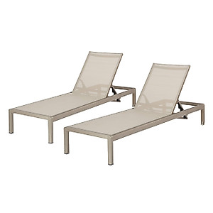 Christopher Knight Home Outdoor Aluminum Chaise Lounge, Set of 2, Grey