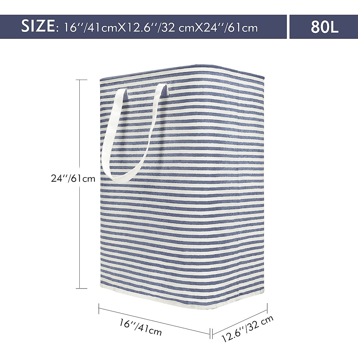 DOKEHOM 80L Freestanding Laundry Hamper with Handle, Collapsible Large Cotton Storage Basket for Clothes (Blue)