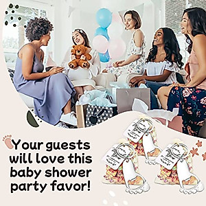 MRN BEAUTY 50 Pieces footprint bottle opener keychain Baby shower and Gender Reveal Party Return Gifts for Guests Footprint Bottle Opener Keychain with 100 Organza bags and Thank you Tags. (silver)