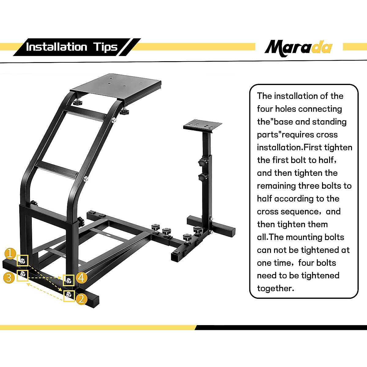 Marada Compact Racing Steering Wheel Stand with V2 Simulator Support Fits for Logitech/Thrustmaster/PXN G27 G29 G920 G923 T248 T300RS GT R5 Sim Stand Without Wheel, Pedal (Only Stand)