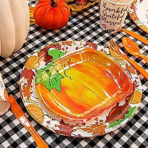 Disposable Thanksgiving Plate And Napkin Set - Pack of 72 - Fall Dinner Party Decorations - Thankful, Grateful Party Supplies - Cups, Cutlery Holder, Napkins Parties Pack - Pumpkins Turkey, Leaves
