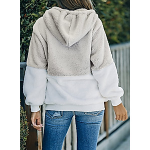 Dokotoo Womens Fleece Hoodies Plus Size Cozy Soft Warm Oversized Chunky Color Block Zip Front Winter Fuzzy Sweatshirt Loose Sherpa Pullover Outerwear with Pockets X-Large