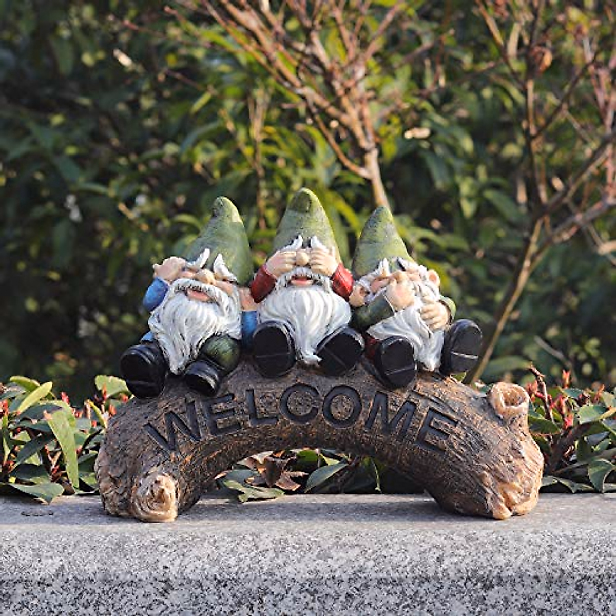 Gnome Garden Decor, Fairy Garden Welcome Sign Statues Whimsical Gnomes Sculptures for Yard Patio Outside Home