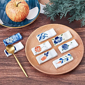 CRASPIRE 8pcs Ceramic Chopsticks Rest Rack Hand Painted Japanese Chopstick Rests & Holders Floral Chopstick Stand Rest Set Festive Tableware Ornament for Spoon Fork Porcelain Dip Pen Holder