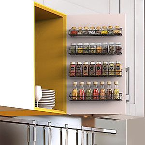 Bextsrack Spice Rack Organizer for Cabinets, 4 Pack Wall Mounted Spice Seasoning Jars Shelf Storage Organizer for Cupboard, Pantry Door, Black