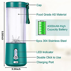 Portable Blender USB C Rechargeable, Personal Blender for Shakes and Smoothies, BPA Free Blender Cups with 6 Blades for Sports, Travel, Home and Office