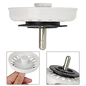 1/3 PCS Kitchen Sink Drain Strainer Replacement, Stainless Steel Kitchen Sink Basket Strainer Waste Plug White Plug Basket with Plastic Knob, Rubber Stopper Bottom(Diameter: 74mm)-1pcs