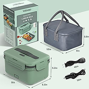 Vabaso Electric Lunch Box Food Heater, 60/80/100W Heated Lunch Box for Adults Car/Truck Home/Work, 1.8L/61oz Food Warmer Heating Lunch Box with Removable Stainless Steel Container, 12V/24V/110V220V